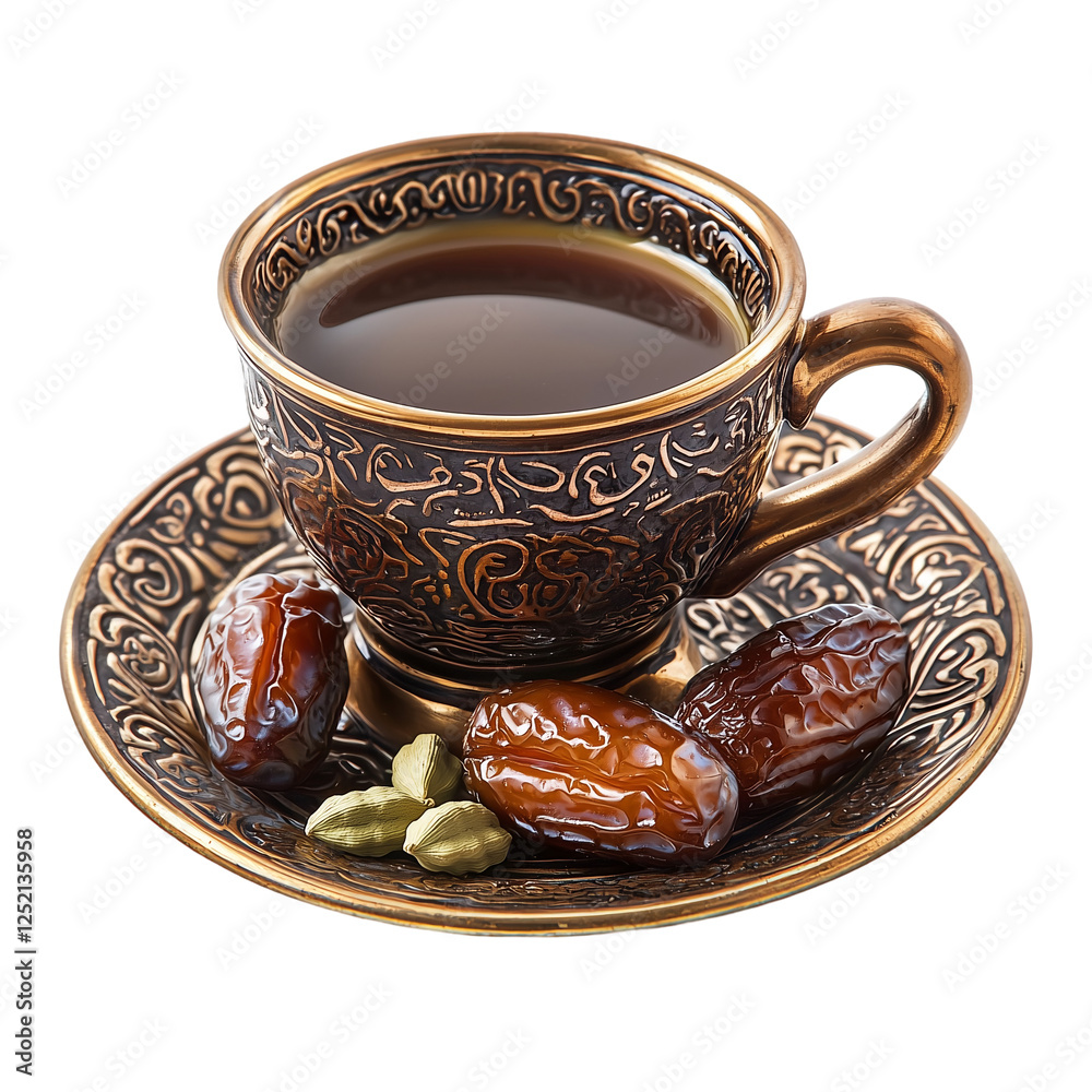 Arabic Qahwa coffee served with dates and cardamom, Suhoor morning ...