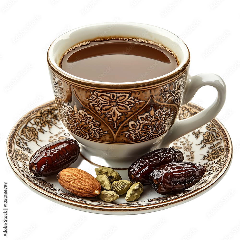 Arabic Qahwa coffee with cardamom, dates, and almonds, energizing drink ...
