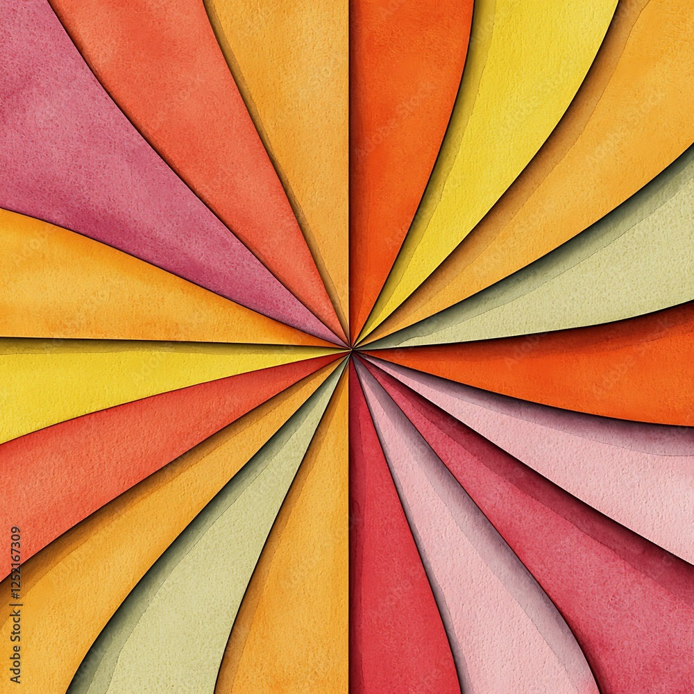 Abstract spiral design featuring vibrant shades of orange, yellow, and ...