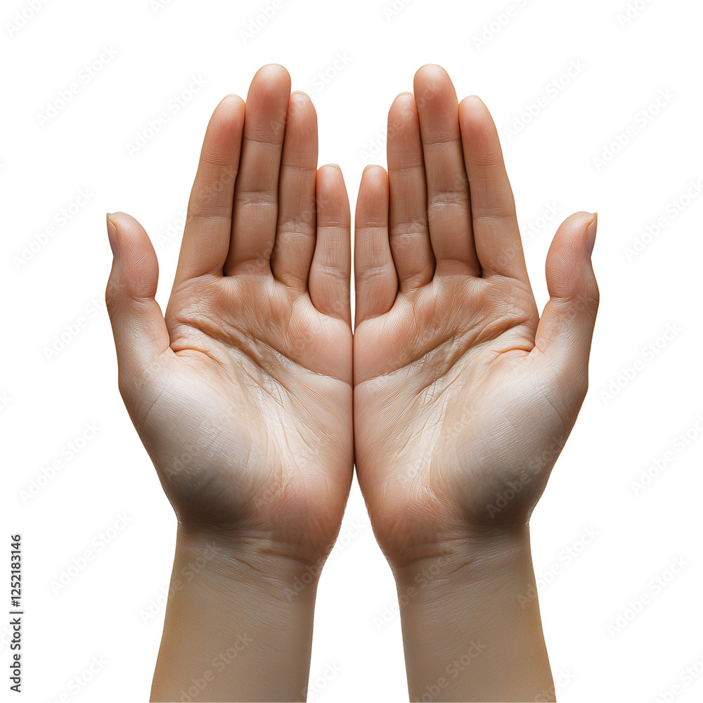Hands raised in supplication for Dua, powerful prayer gesture, isolated ...