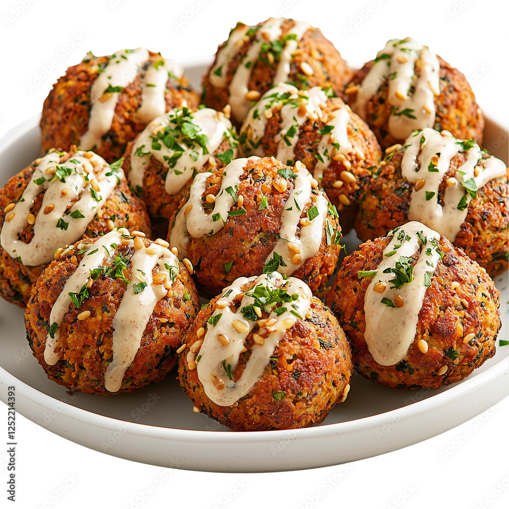 Platter of stuffed falafel with tahini sauce, popular Ramadan food ...