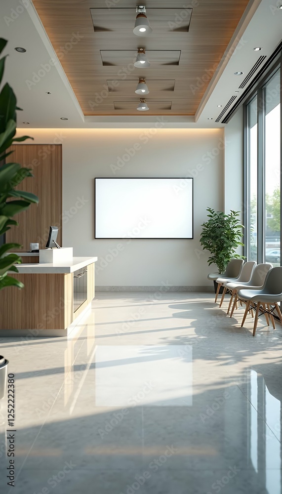 desk clinic mockup bright modern waiting room copy reception panorama ...