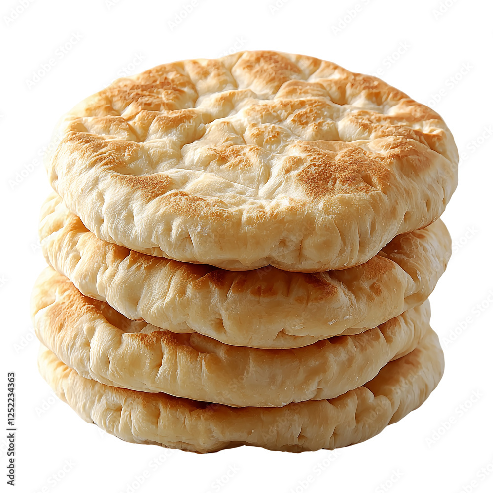 Soft and fluffy pita bread stack, Arabic bakery staple, isolated on ...