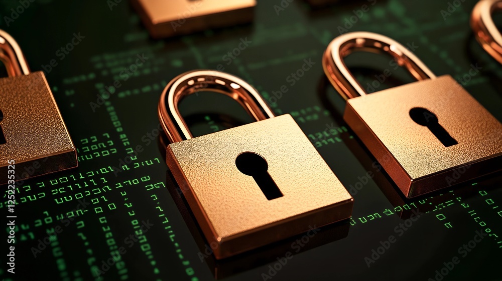 Cybersecurity measures protecting data with digital locks virtual environment infographic ...