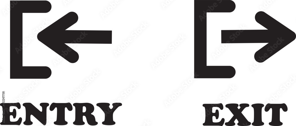 Enter and exit icon set. Entry and out sign black flat and line vector ...