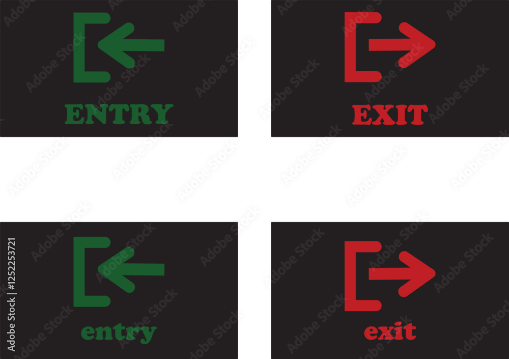 Enter and exit icon set. Entry and out sign black flat and line vector ...