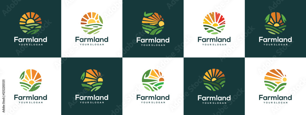 Farmland logo design collection. Farmland landscape logo template. Farm ...