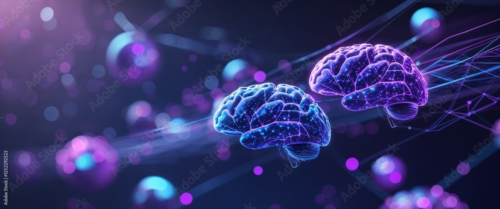 Cyber Big Data Flow Particles Bokeh. Digital Neural Network. Concept of AI Artificial ...