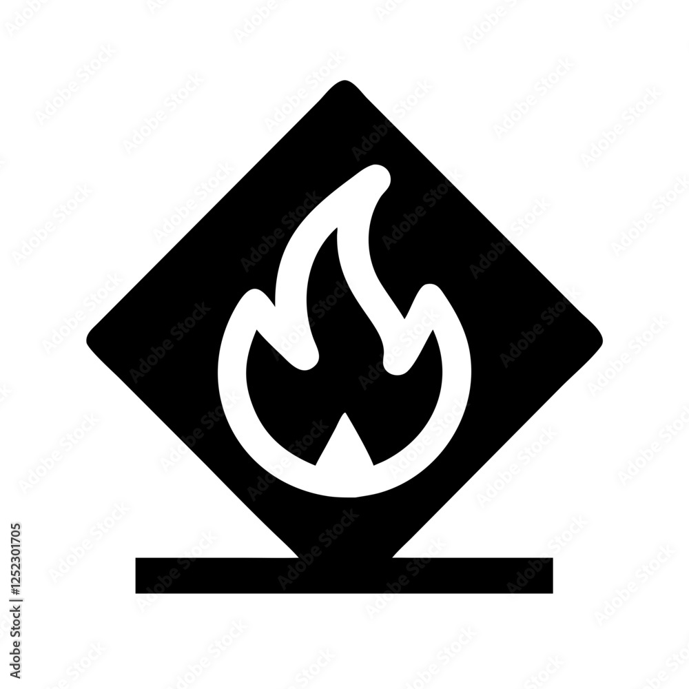 Flammable material sign. Triangle with flame symbol. Warning, danger ...