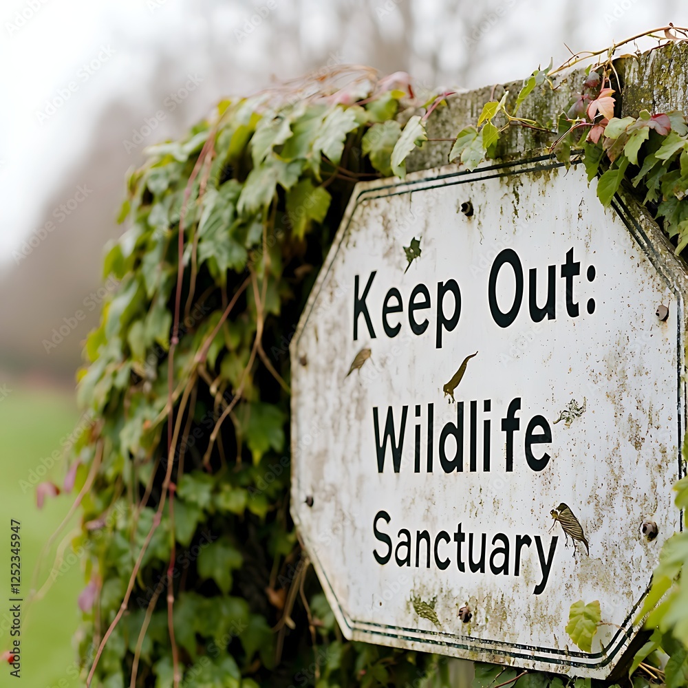 Warning sign for wildlife sanctuary nature reserve image of weathered ...