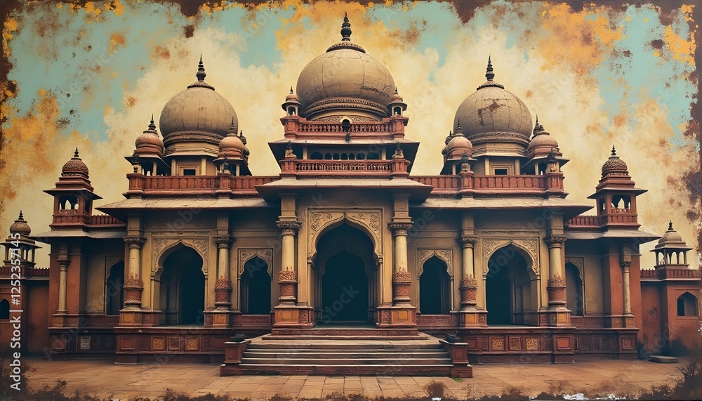 A high-definition image of grunge mural art depicting intricate Indian ...