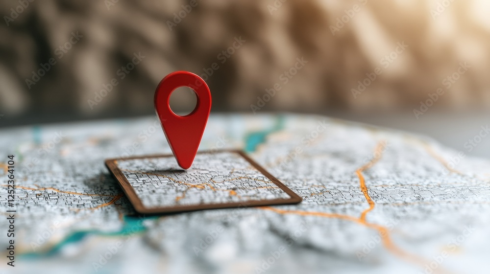 Red location pin on a map indicating a specific geographic point for ...