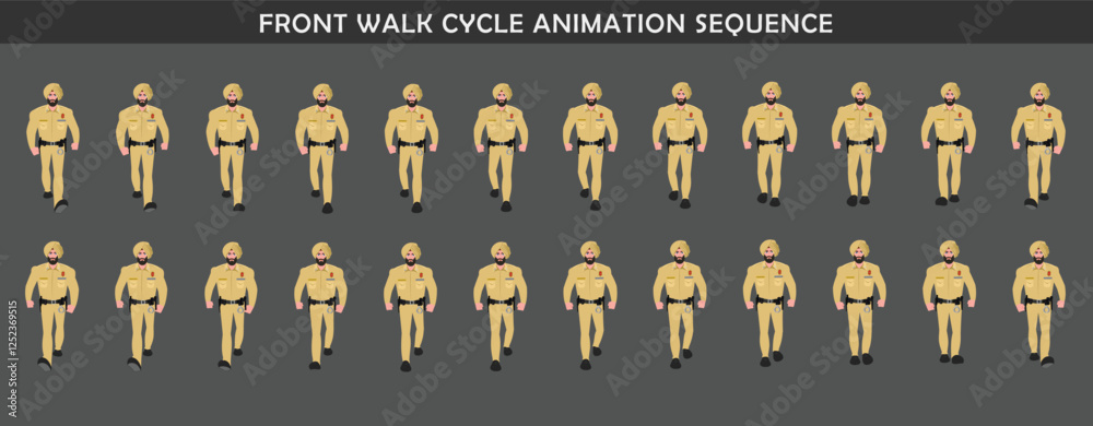 Police Officer Character walk cycle animation sequence. Front walk ...
