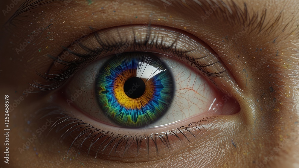 Human multicolored iris of the eye animation concept. Rainbow lines ...