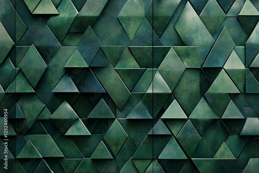 Abstract dark green triangular mosaic tile texture with geometric fluted triangle pattern for ...