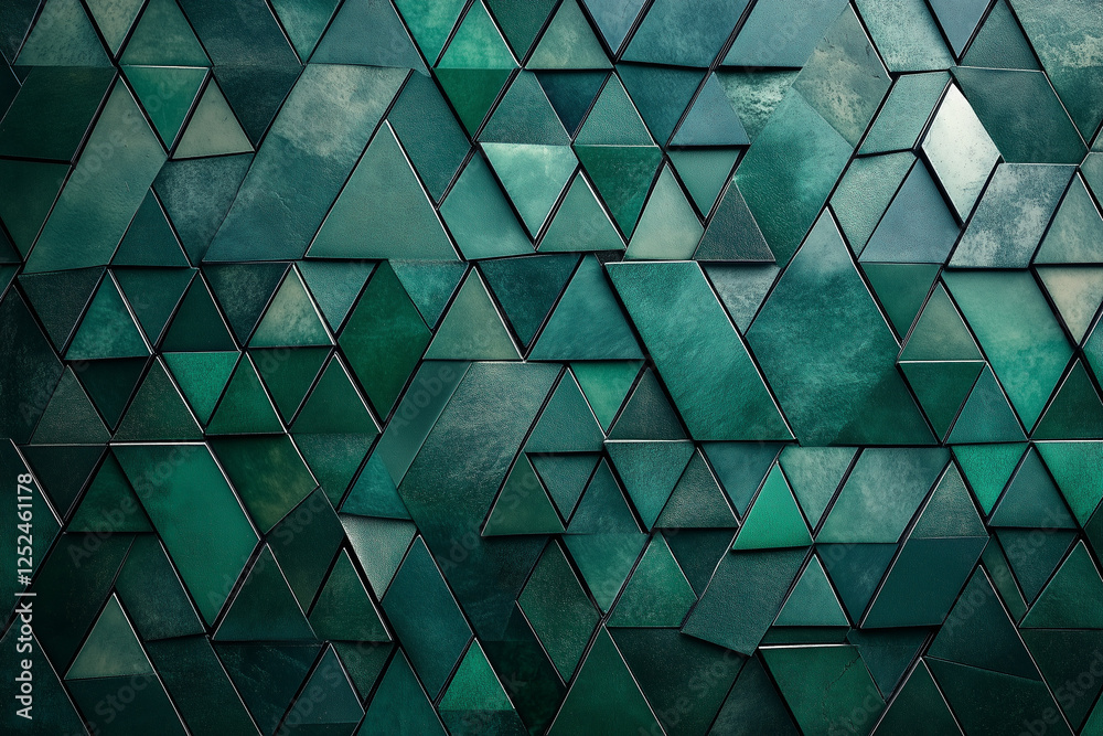 Abstract dark green triangular mosaic tile texture with geometric ...