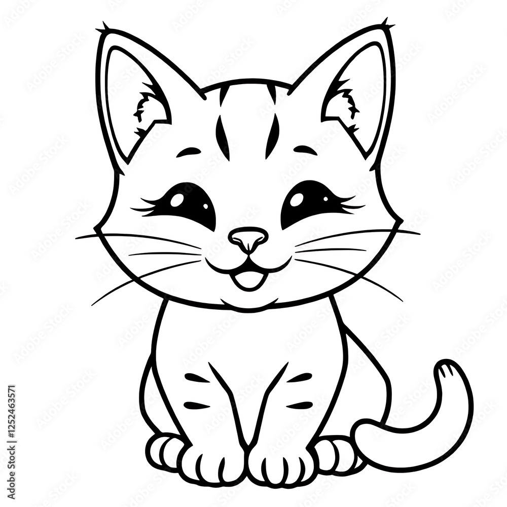 easy cute smiling cat drawing for coloring page Stock Illustration ...