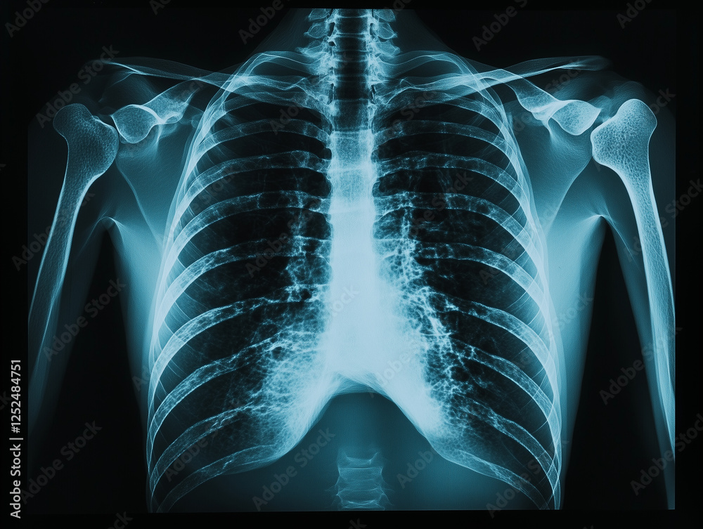 X ray of chest showing detailed anatomy of ribs, lungs, and heart. This ...