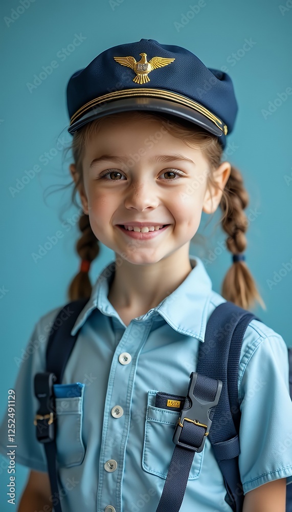 a girl pilot background child soft solid smiling blue dressed pilot ...