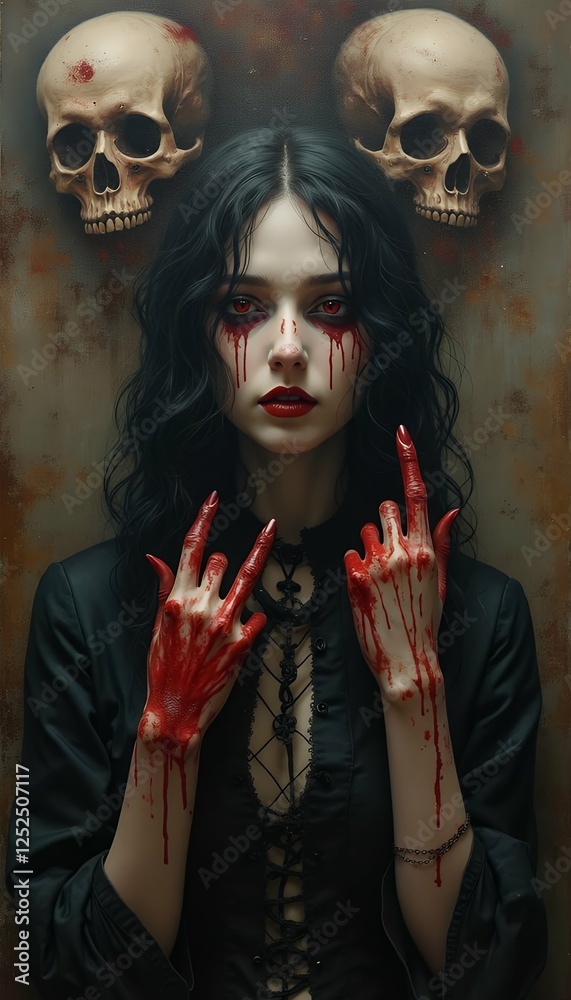 goddess ghost painted mysterious bloody banner woman skulls face ...