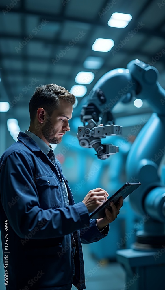 Foto de Stock manager controls connection ai robotics industrial ...