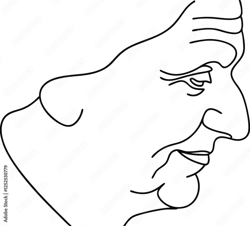 Profile Drawing of an Elderly Persons Face, Lines, Wrinkles, Age ...