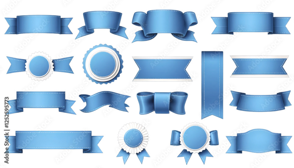 Set of Realistic Light Blue Ribbons and Awards. This image features a ...