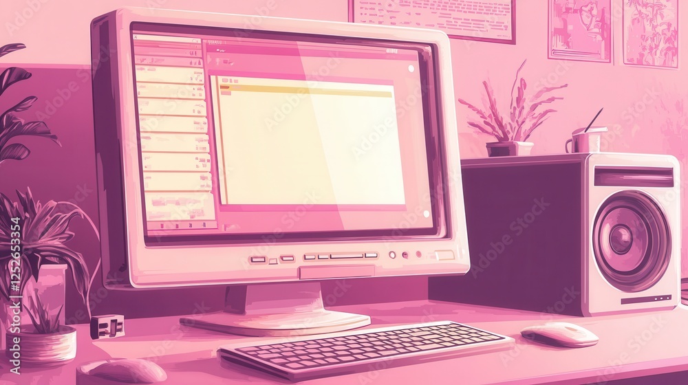 Retro old computer user interface,Pink Y2K computer window page and retro interface of PC ...
