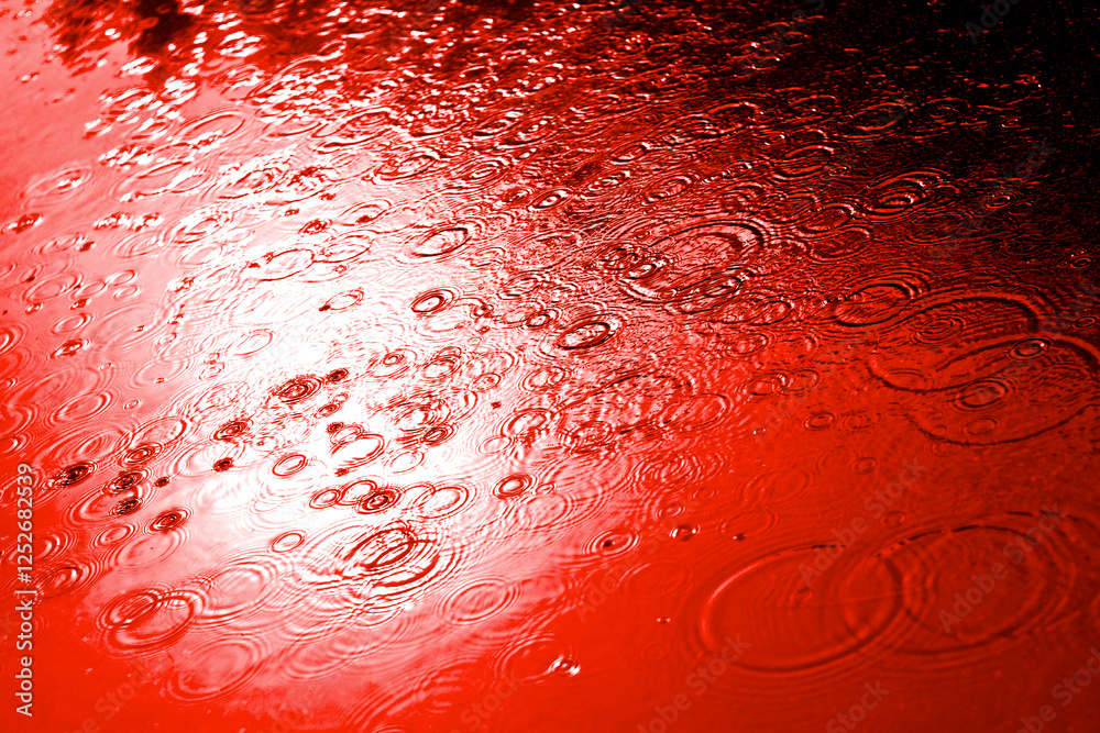 Red ocean bloody water drops background with blue sky reflection and ...