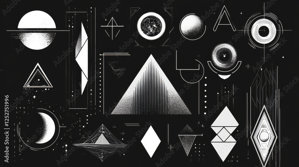 Y2k monochrome abstract shape. Vector illustration set of black geometric forms and symbols ...