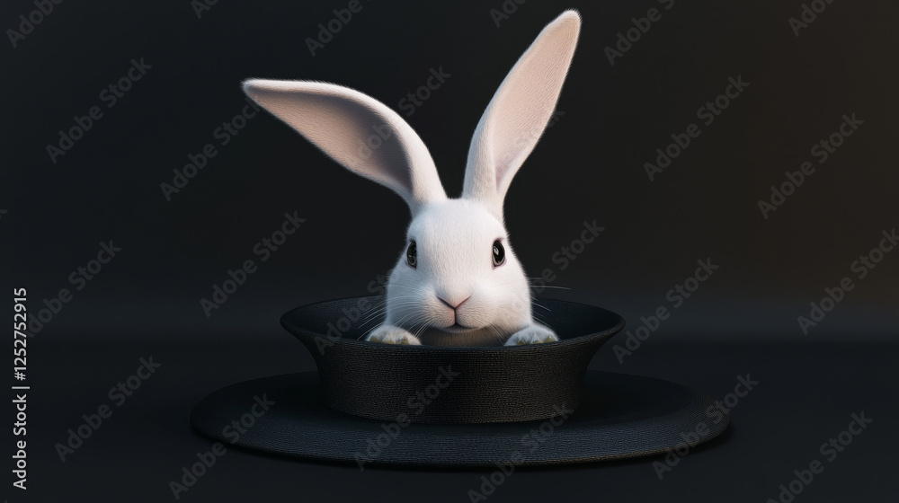 Rabbit ears stick out magician top hat, black vintage cylinder cap with ...