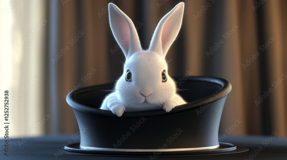 Rabbit ears stick out magician top hat, black vintage cylinder cap with ...