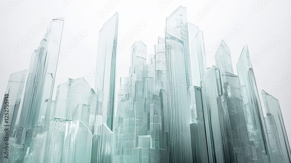 Future city, futuristic buildings with glass facade and unusual shapes ...