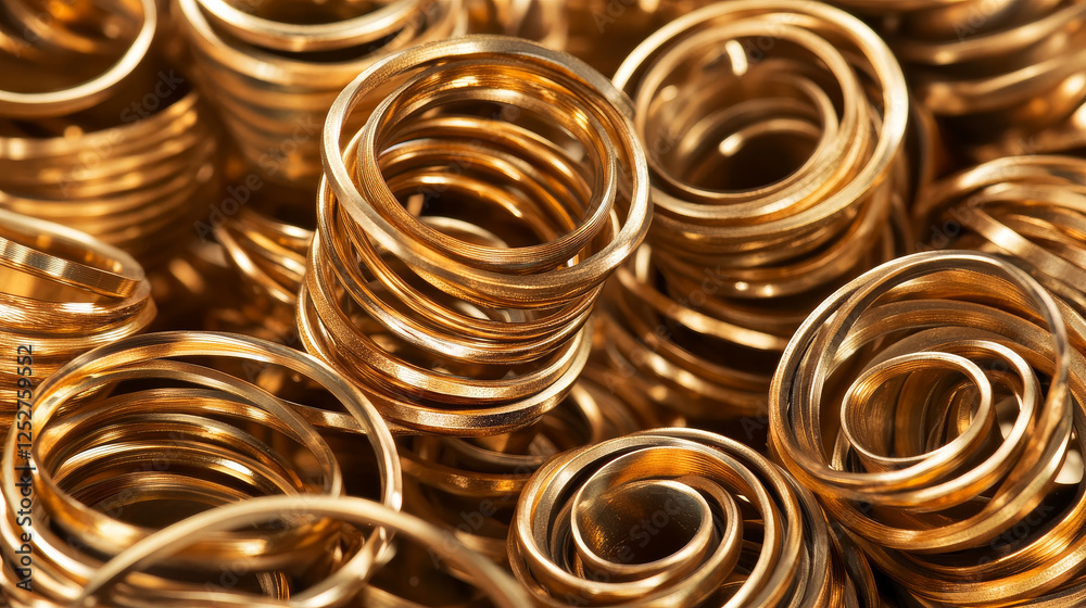 Gold spring coils, flexible spiral metal wire. Vector realistic set of ...