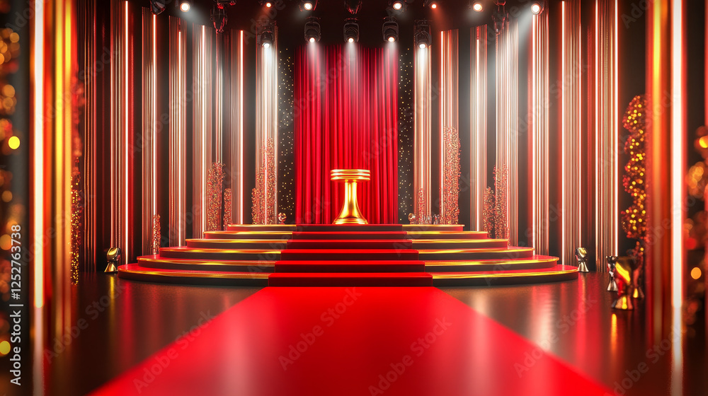 Red carpet podium for winner award background. 3d vip event stage ...