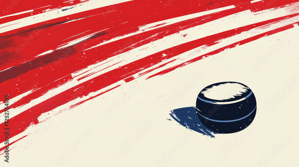 Hockey game banner with puck and red lines on ice rink. Vector poster ...