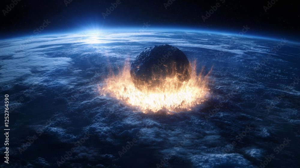 Dinosaurs extinct with meteorite falling on Earth. Asteroid explosion ...