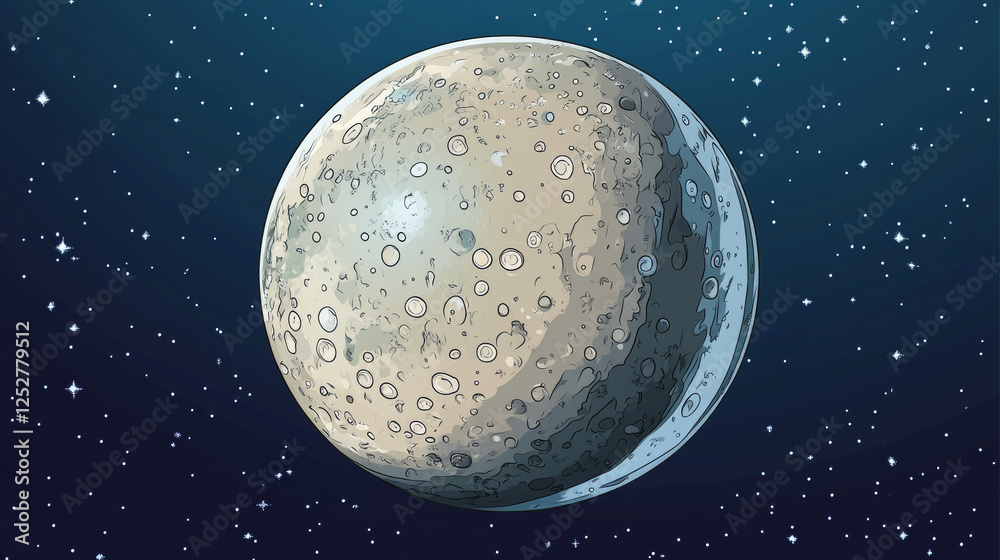 Planet Mercury cartoon vector illustration. Spherical planet with gray ...