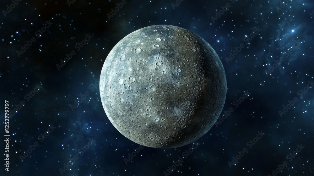 Planet Mercury cartoon vector illustration. Spherical planet with gray ...