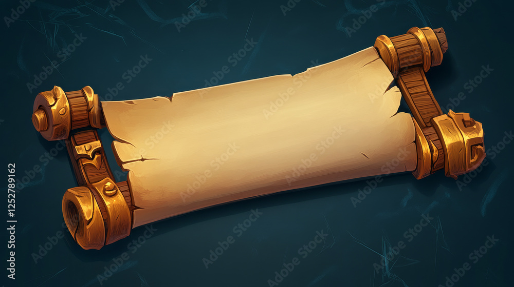 Old magic parchment paper scroll game ui icon. Ancient medieval papyrus ...