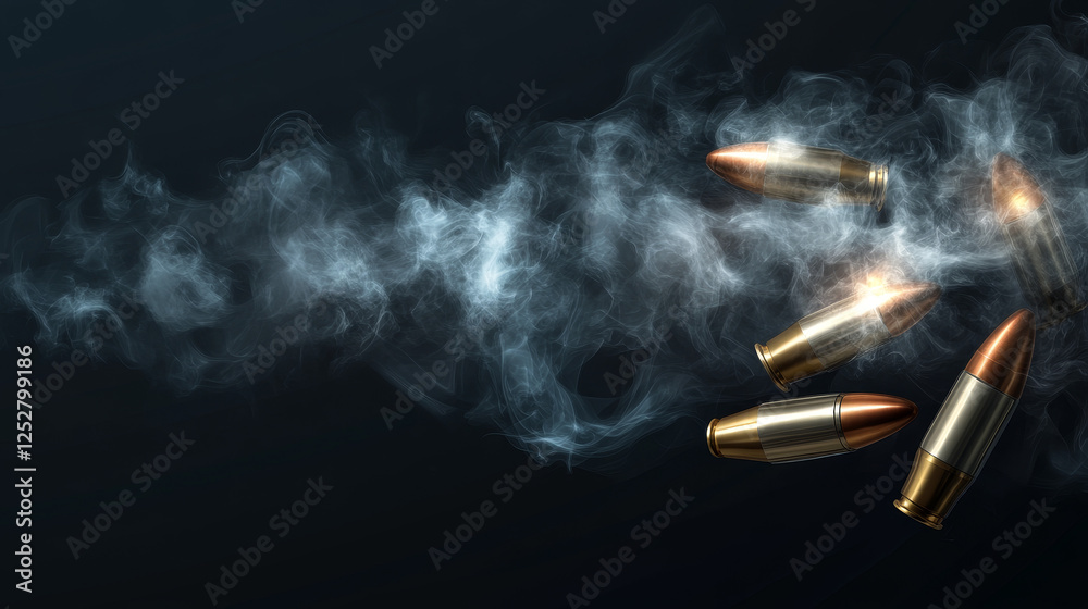 Flying bullets with fire and smoke traces. Vector realistic set of ...