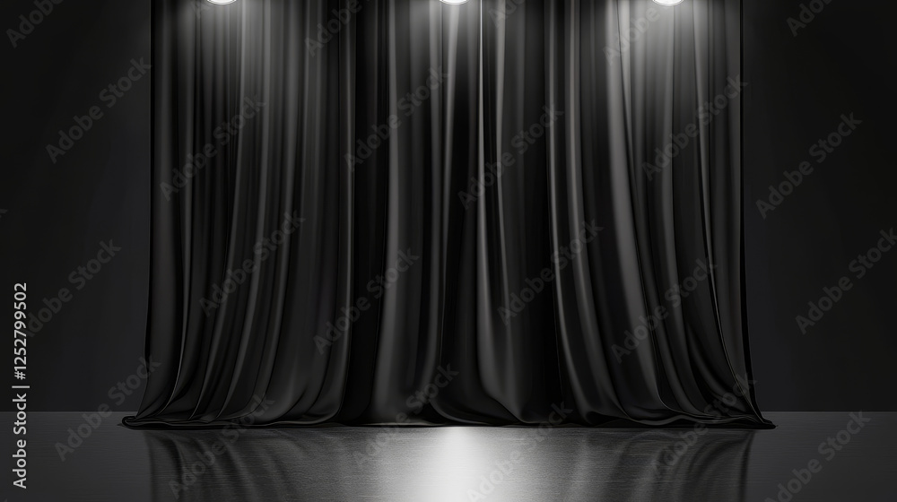 Black curtain with light spot on stage. Vector realistic illustration ...