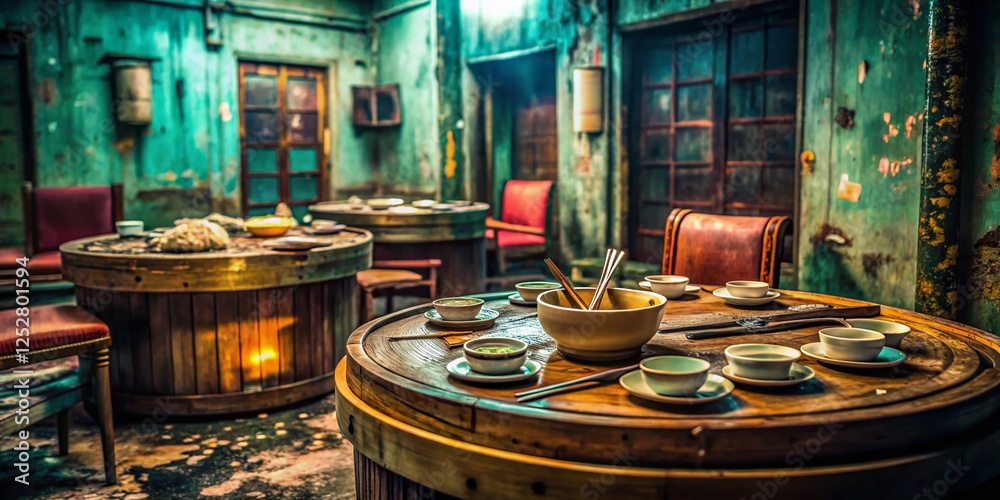 Abandoned Chinese Restaurant, Urban Exploration, Dinner Setting, Dim ...