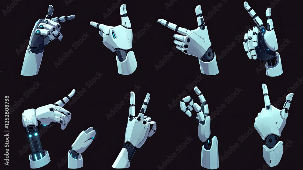 Ai robot hand gesture icon set. Virtual mechanical arm point and thumb ...