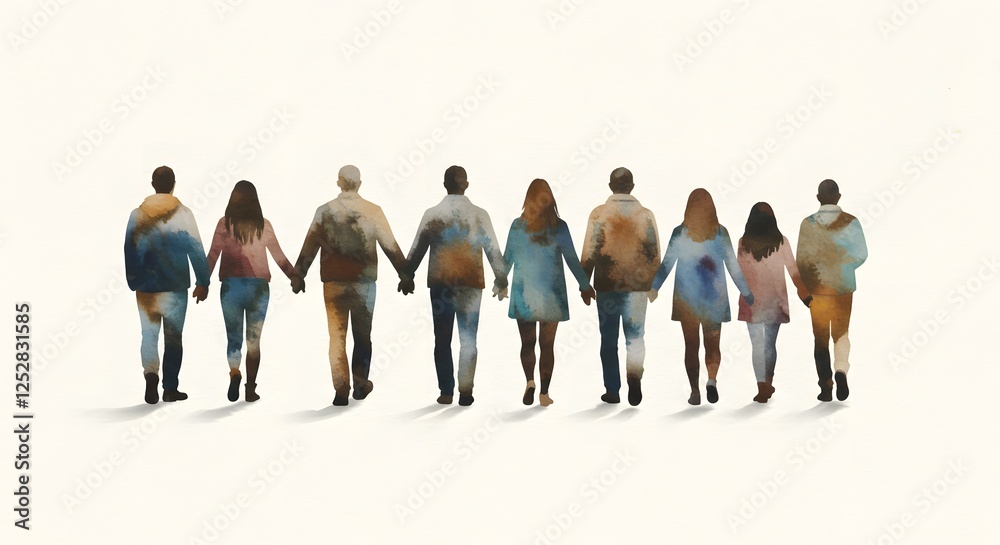 Illustration of diverse group of people holding hands. Unity, community ...