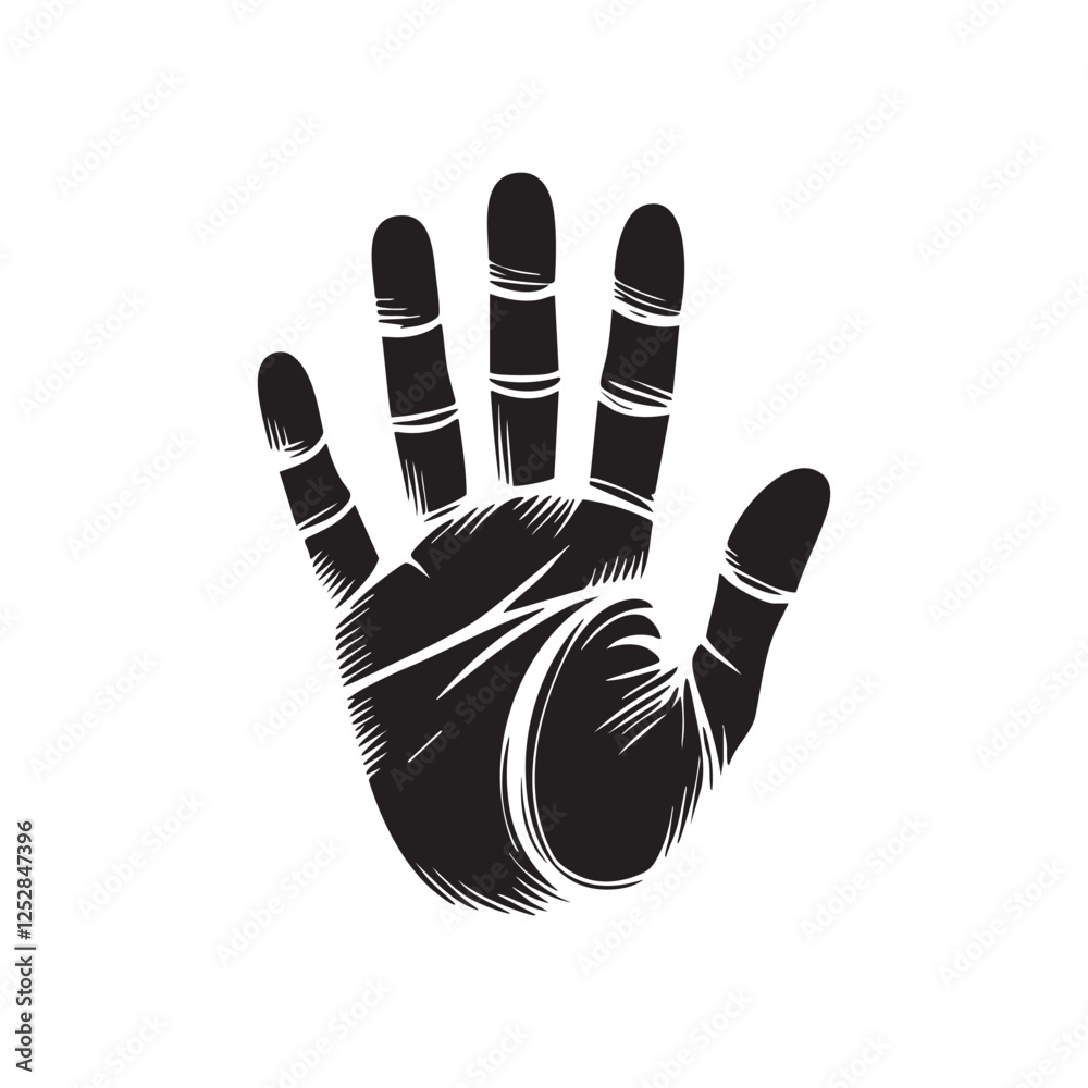 Handprint Gesture Silhouette Vector Art, Black & White Line Drawing ...