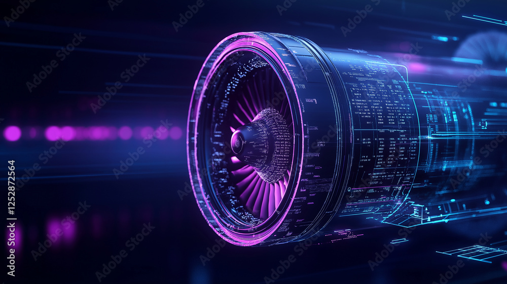A concept art of a next-gen aircraft engine with smart data overlays ...