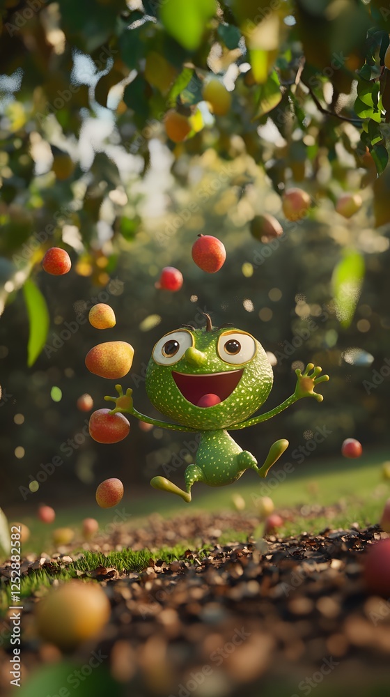 68. "An animated fig character with arms, catching fruit falling from a ...