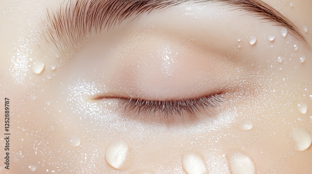 Close-up of a woman's eye. the eye is closed and the eyelashes are ...