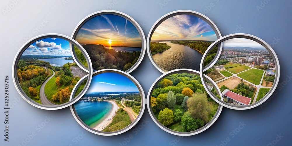 Classic Black & White Photo Collage Template: Four Overlapping Circular ...